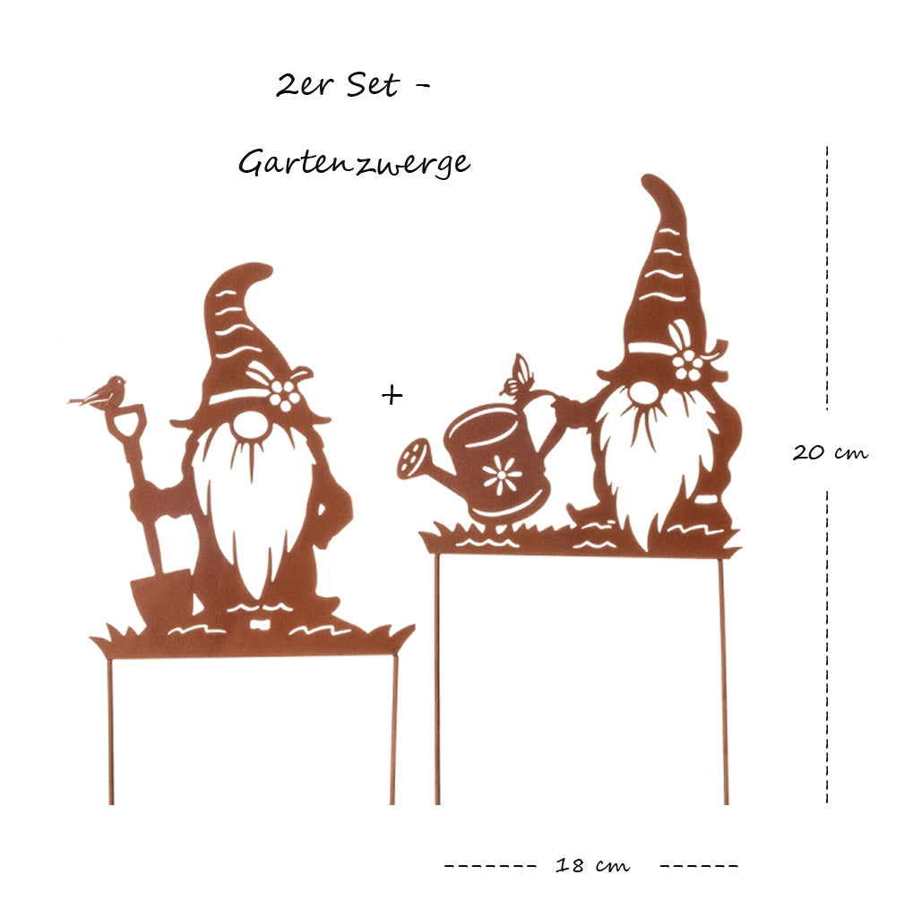 2er Set Gartenstecker Zwerge Roststecker Wichtel Edelrost Rostfigur Ro ...